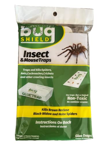 Bug Shield Sticky Glue Traps 12 Glue Boards, All Types of Incets, Spiders, Cockroaches, Ants, Cave Crickets, and More. Professional Strength Glue.