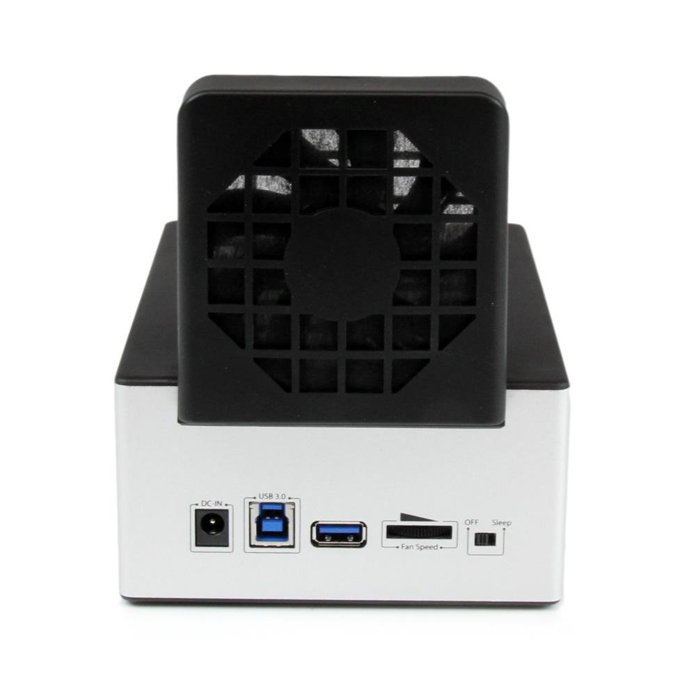 StarTech.com USB 3.0 Dual SATA Hard Drive Docking Station with Fast Charge Hub UASP and Fan, Black/Silver (SDOCK2U33HFB)