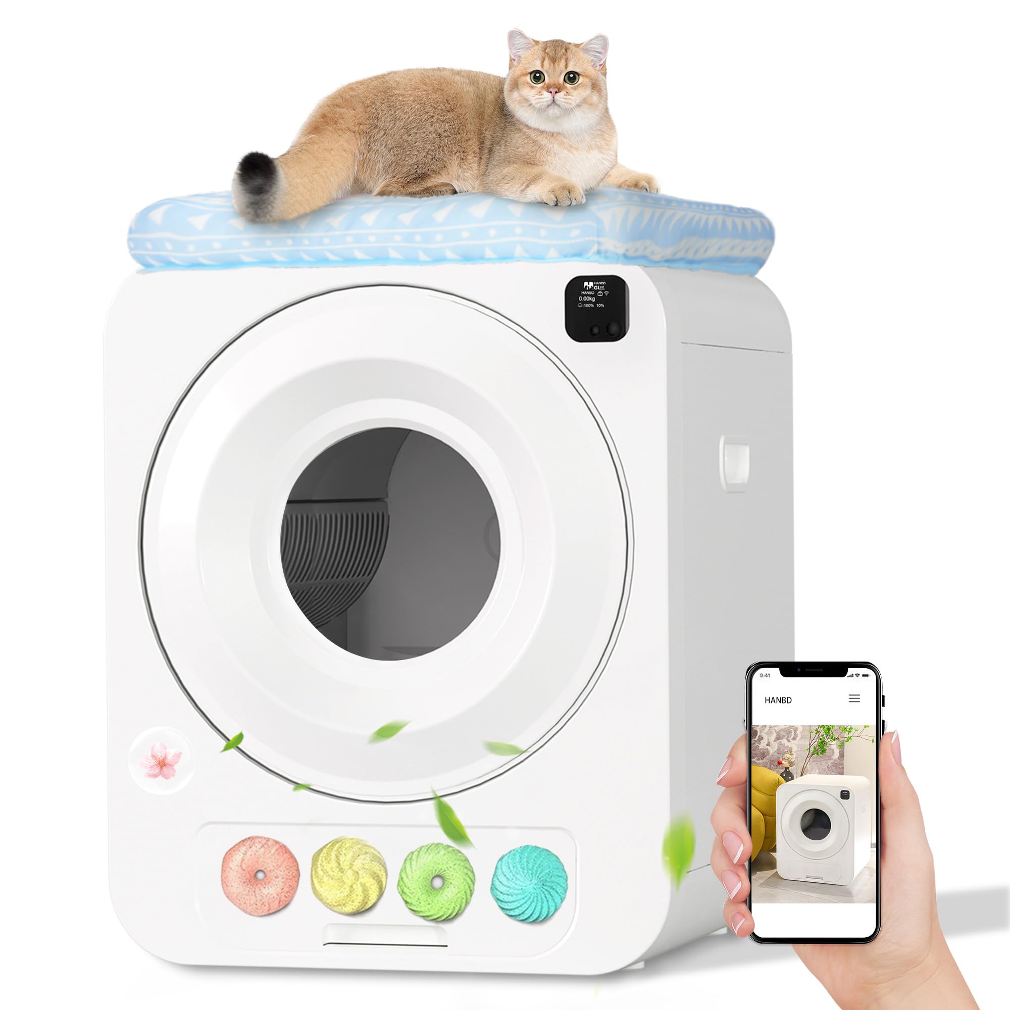 Bebeblue Self Cleaning Cat Litter Box, Automatic Cat Litter Box, No Scooping Odor Removal Health Monitoring Quiet Extra Large Space for Cats Free Cat Bed