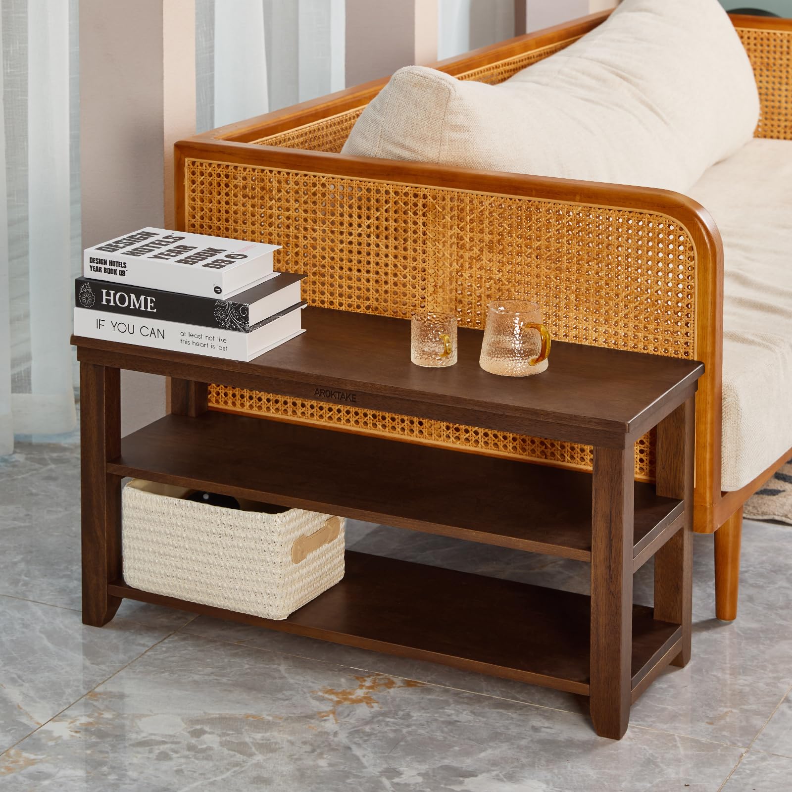 Aroktake Shoe Rack Bench, 2-Tier Wood Heavy Duty Shoe Organizer Shelf for Entryway, Living Room,Bedroom (Brown, 11.81"X31.5"X16.54")