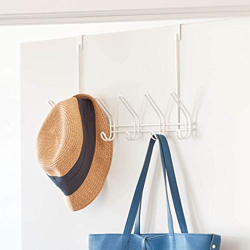 iDesign Classico Metal Over the Door Organizer, 6-Hook Rack for Coats, Hats, Robes, Towels, Jackets, Purses, Bedroom, Closet, and Bathroom, 18.25" x 5" x 10.75", Pearl White