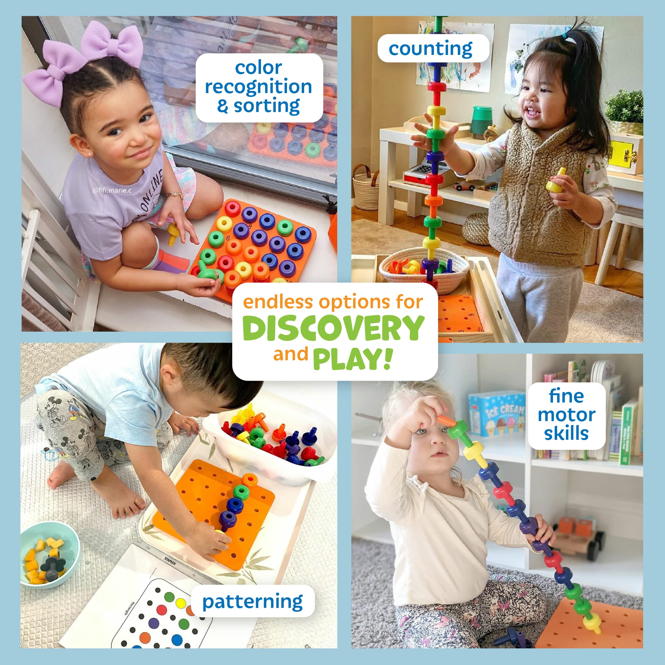 Skoolzy Montessori Sensory Peg Board 34 Piece Set - Develop Sensory Play Occupational Therapy STEM Learning Educational Toys for Kids 2+ - Includes Foam Board, Lacing String, Dice, Storage Bag, eBook