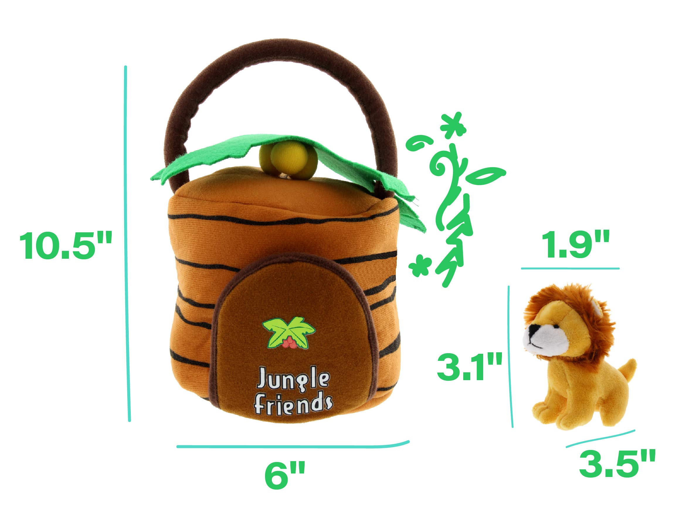 Jungle Animals Talking Plush Baby Toy – 5 Piece Small Stuffed Animals Set Including Jungle House Carrier and Stuffed Monkey, Lion, Tiger & Elephant – These Mini Toys are Ideal for Boys and Girls