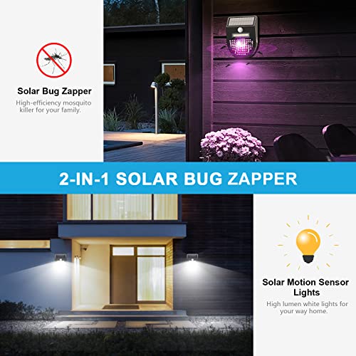 Bug Zapper Outdoor 2 Pack, RECHOO Upgraded 2-in-1 Solar Bug Zapper Mosquito Zapper Killer, Motion Sensor Outdoor Lights with 3 UV Lights, Waterproof Solar Powered Fly Zapper Killer Trap for Outdoor
