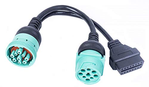 ARTECKIN Green Type 2 J1939 9pin Female to OBD2 and to J1939 Male Splitter Y Cable for Truck Freightliner GPS ELD Tracker