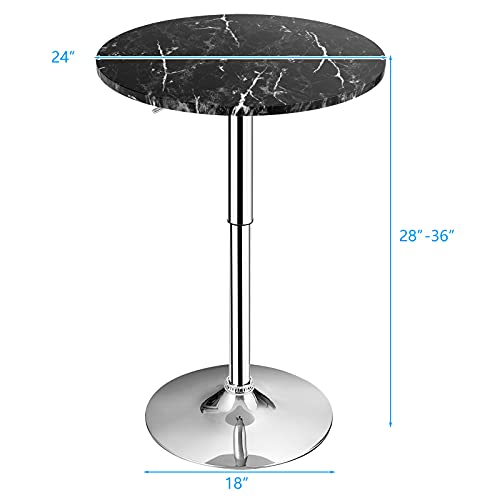 Giantex Round Pub Table Height Adjustable, 360° Swivel Cocktail Pub Table with Sliver Leg and Base for Home, Bar Table(1, Black)