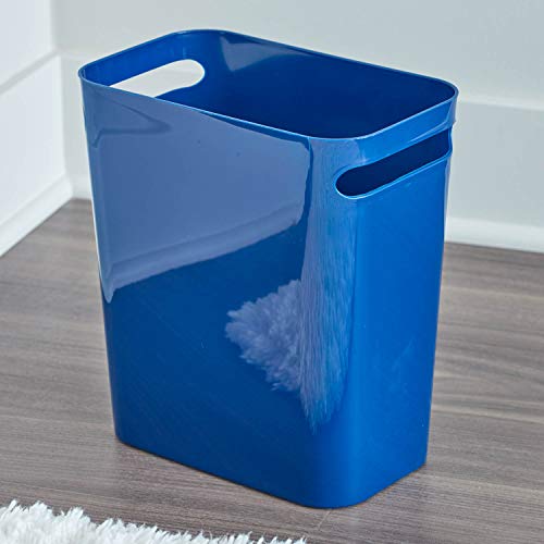 iDesign Una Rectangular Trash Can with Handles, Waste Basket Garbage Can for Bathroom, Bedroom, Home Office, Dorm, College, 12-Inch, Navy Blue