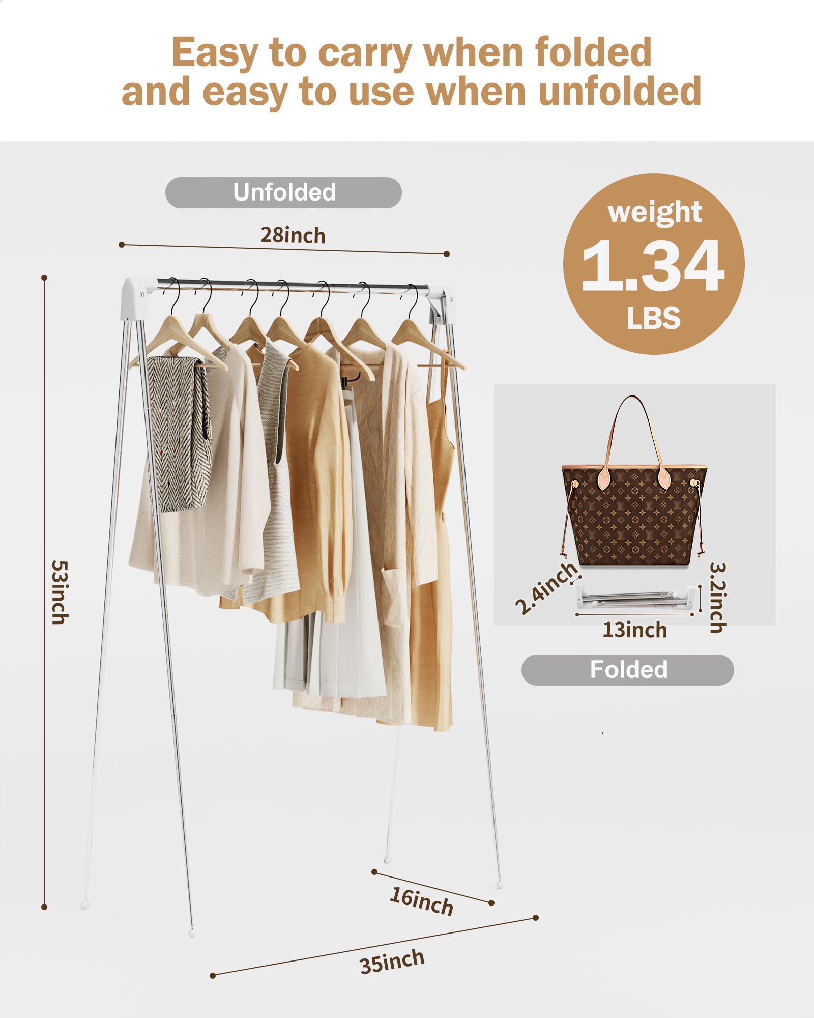 URZCT Travel Garment Rack,Portable and Foldable,Folding Clothes Rack for Dance,Travel,Camping, Drying,RV, Indoor,Outdoor. A Collapsible Mini Clothing Rack.