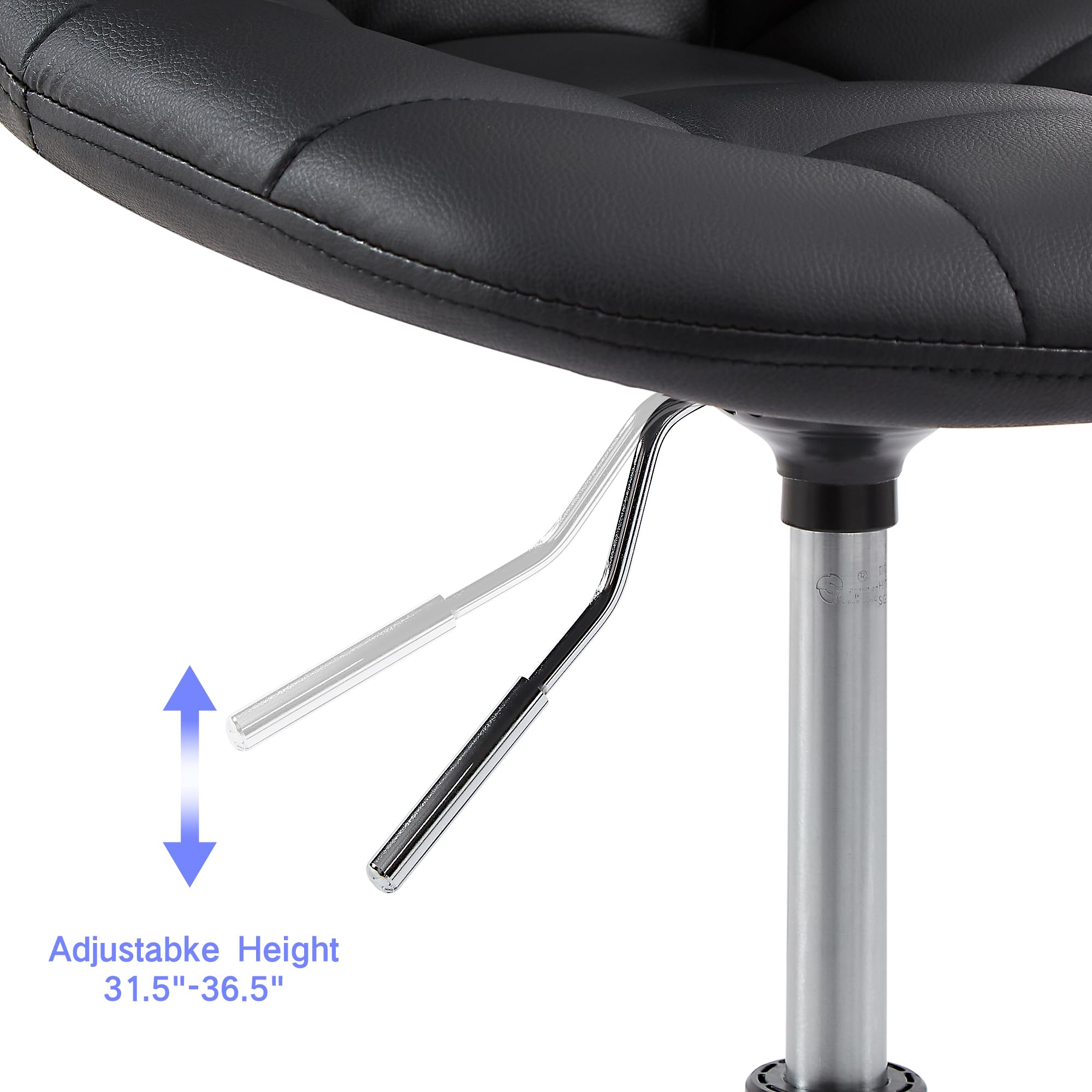 VECELO Soft Desk Chair, Stylish Casual Vanity Seat, Armless with Comfy Lumbar Support, PU Leather Hight Adjustable, 360° Rolling Swivel for Study, Work, Makeup, Weight up to 330 Lbs, Black
