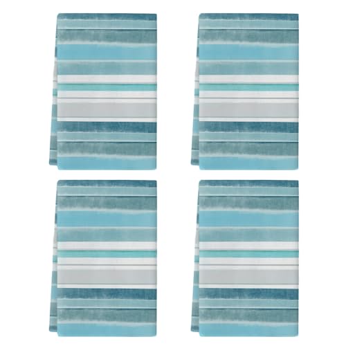 Beisseid Kitchen Dish Towels Aqua Turquoise Stripe Dish Cloth Fingertip Hand Towels Geometric Design Super Absorbent Soft Cotton Tea Towel 4 PCS