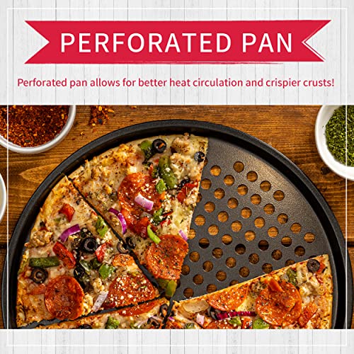 Maxi Small Pizza Pan w/Holes, Non-Stick, Scratch Resistant, Pizza Pan Set of 2, Made with Steel & Aluminum for Crispy Crust, Round Pizza Pan for Oven,13 Inch Baking Steel Pizza Pan Tray