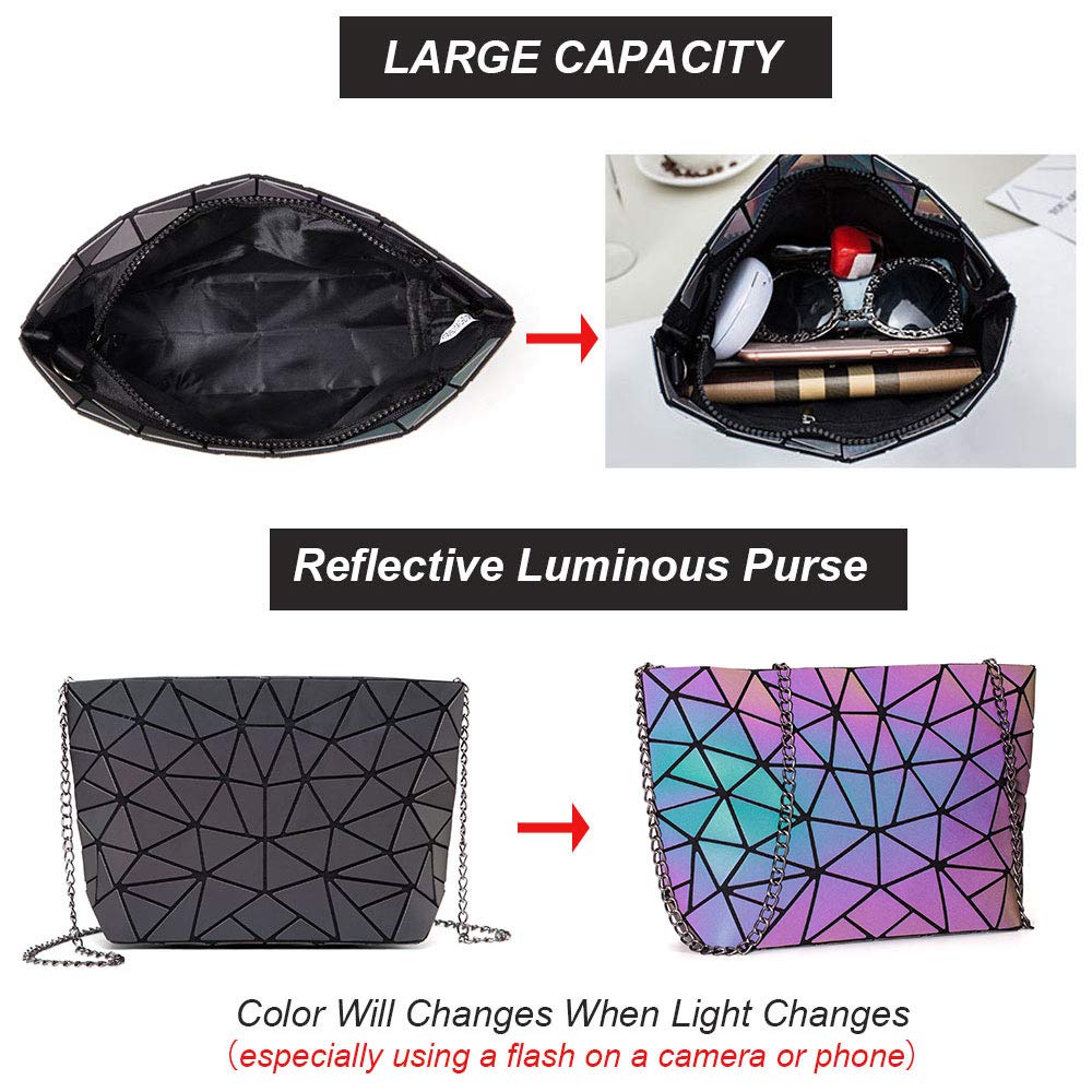 DIOMO Geometric Luminous Purses and Handbags for Women Holographic Reflactive Crossbody Bag (Green X)