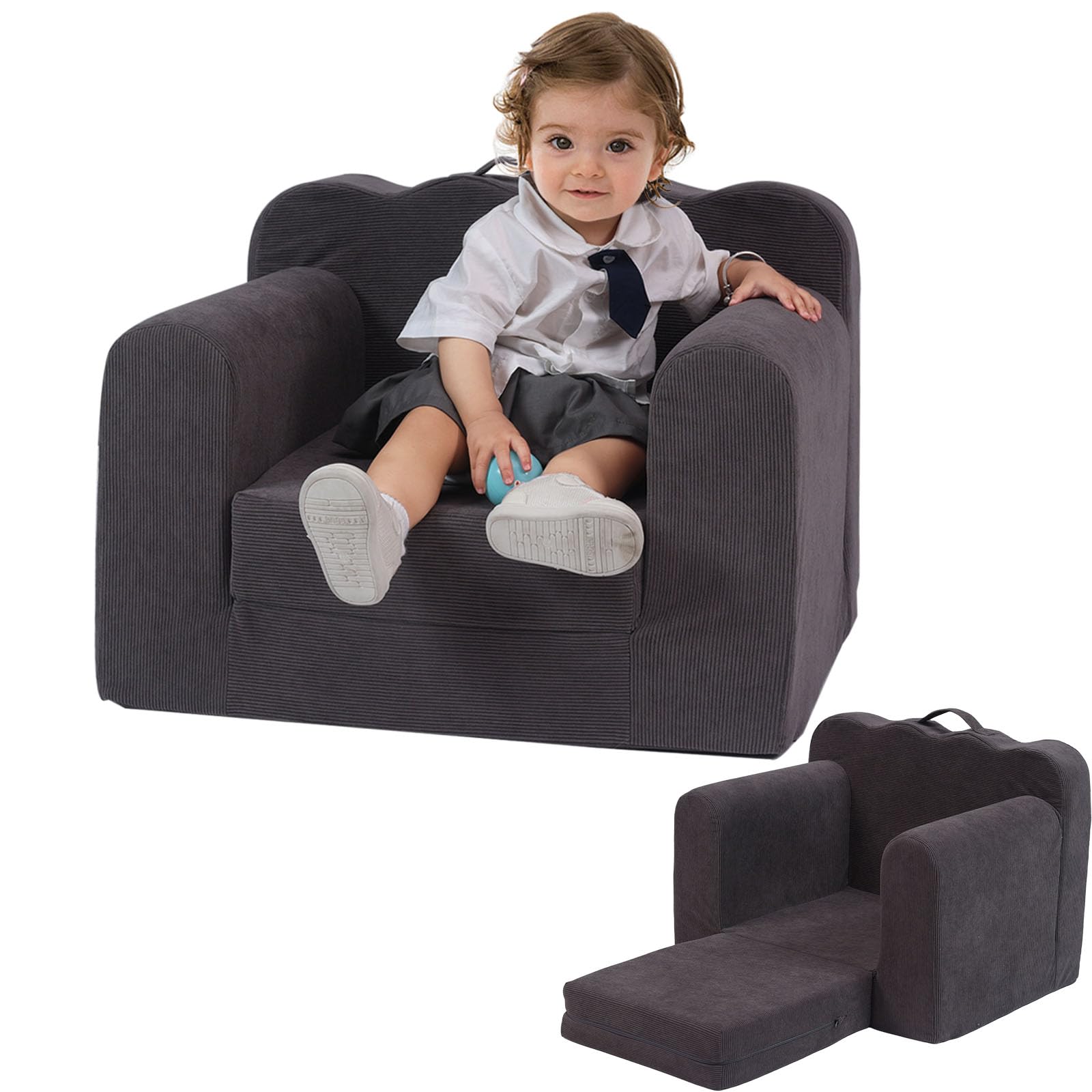 Parkside Wind Toddler Folding Couch,2-in-1 Flower Shaped Sofa Convertible Sofa Recliner, Comfortable Flip-up Sofa, Suitable for 0-2 Years Old Toddler Couch(Gray)…