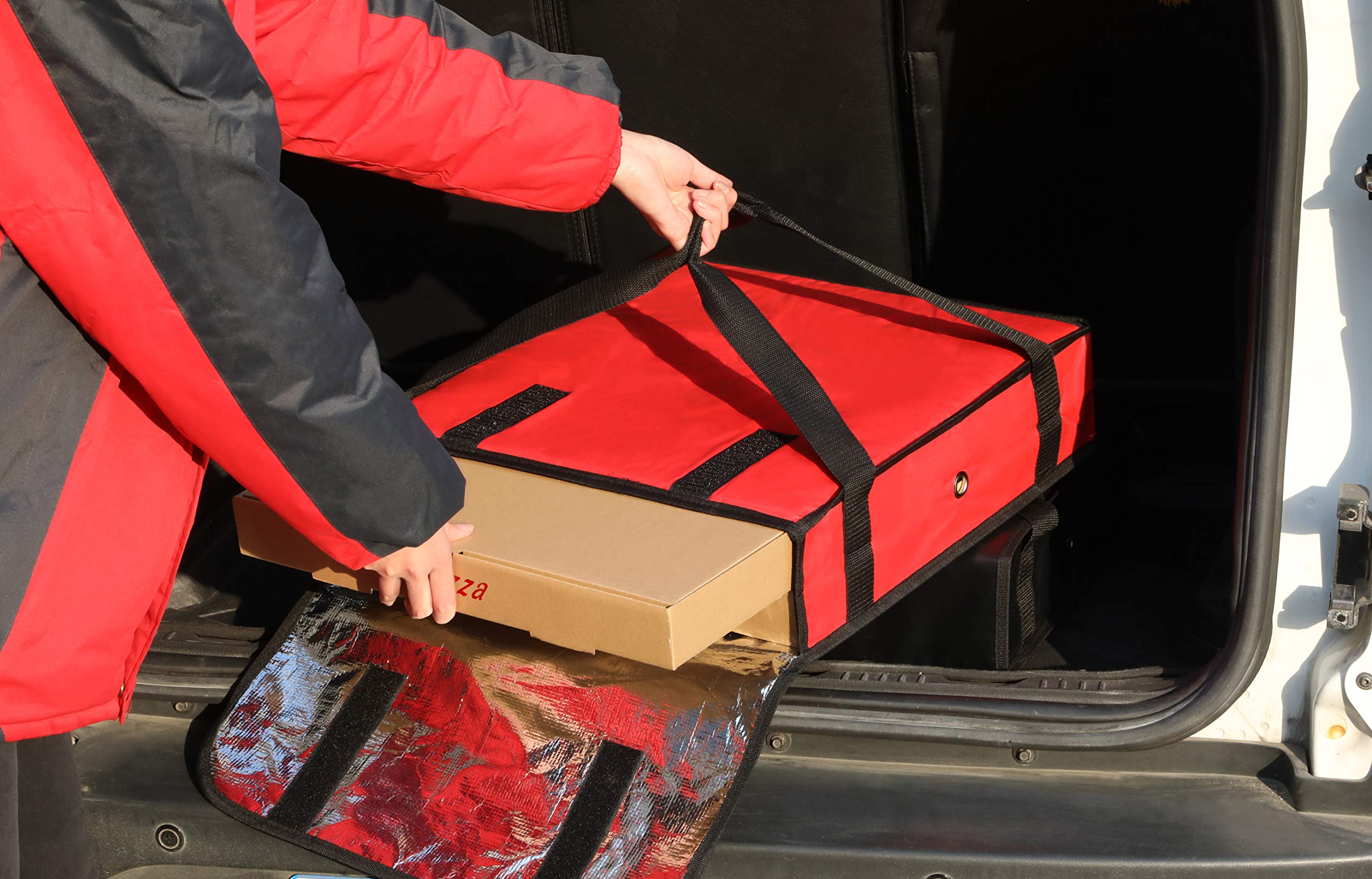 New Star Foodservice 50073 Insulated Pizza Delivery Bag, 18" by 18" by 5", Red