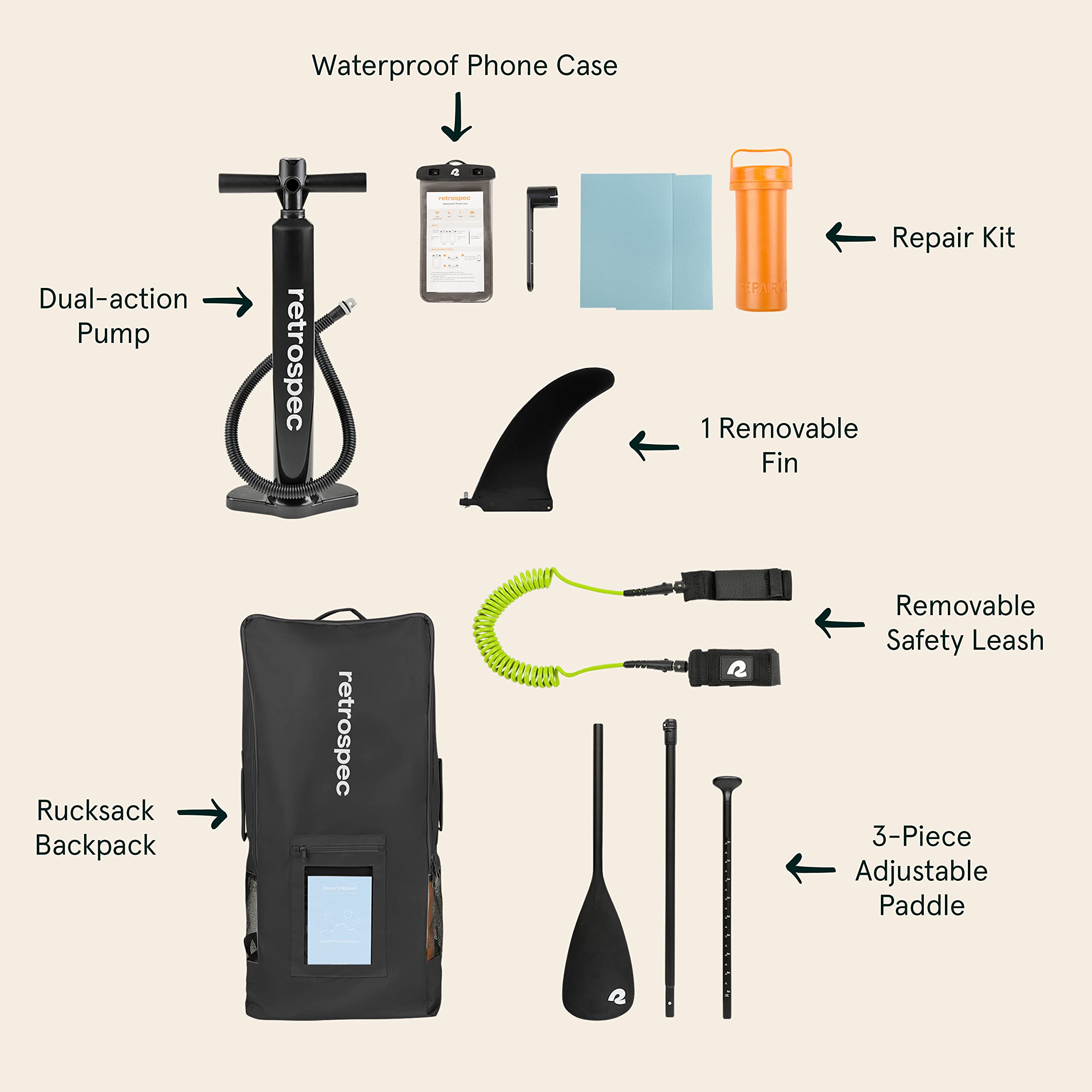 Retrospec Weekender-Tour 11' Inflatable Stand Up Paddleboard iSUP Bundle with Carrying Case, 3 Piece Adjustable Aluminum Paddle, 3 Removable Fins, Pump, and Cell Phone Case
