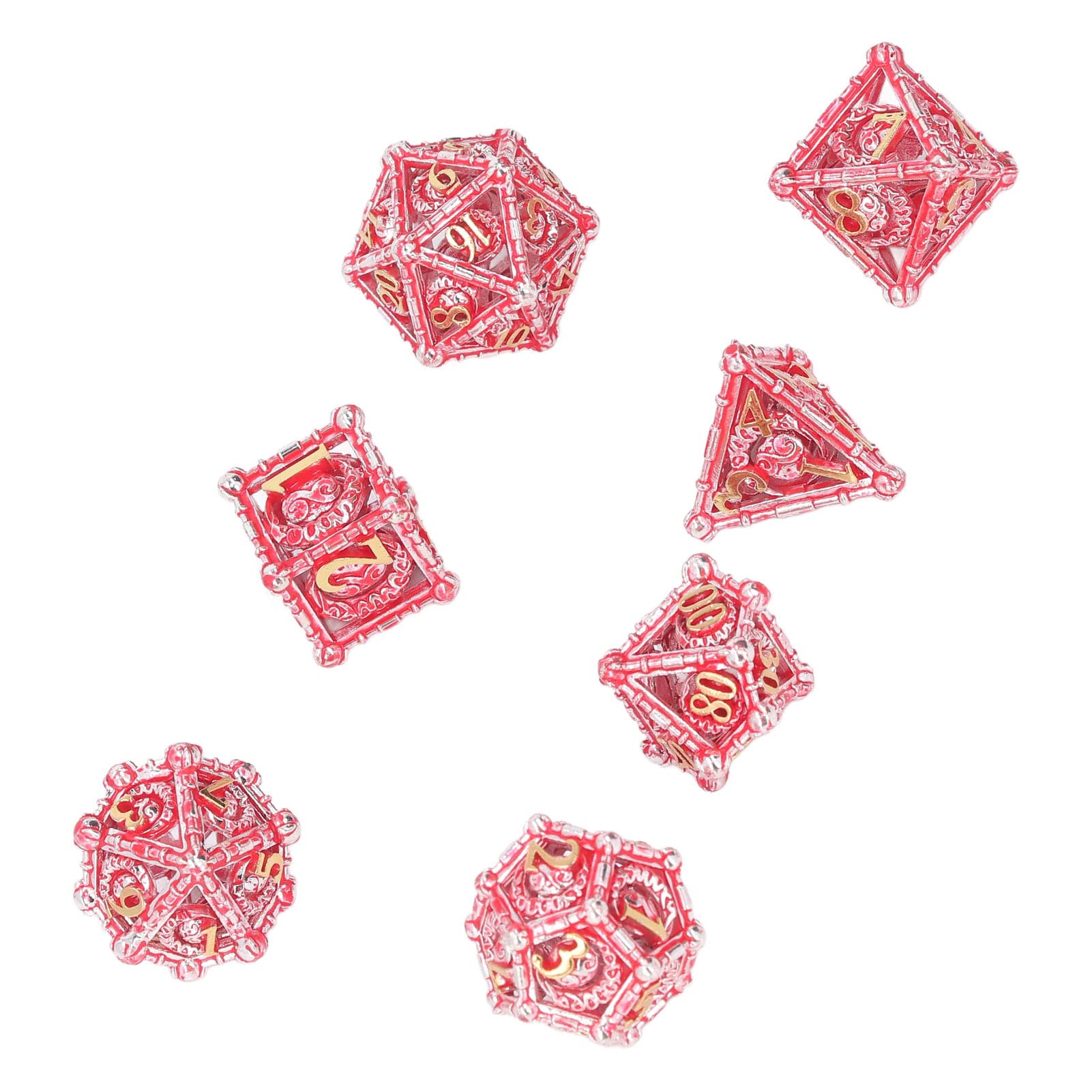 Board Game Dice, High Hardness Metal Dice Set Hollow Polyhedral 7PCS Finely Polished for Tabletop Games