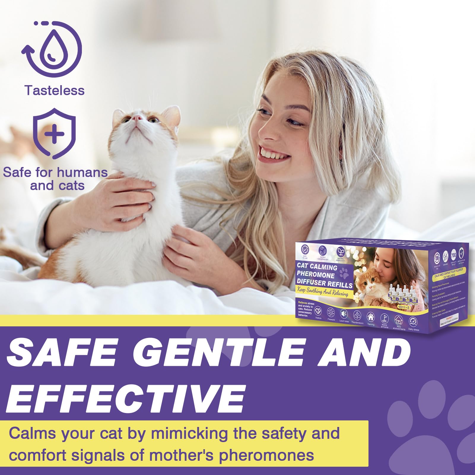 Cat Calming Diffuser Refill, 8 Pack Pheromones for Cats Multicat Diffuser Plug in Refill Pheromone to Calm Cats Soothing Feline Anxiety Stress 48ml Each Fit All Common Diffusers