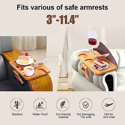 Bamboo Couch Tray,Sofa Arm Clip Table,Sofa Tables,Portable Table with 360°Rotating Phone Bracket and Couch Cup Holder,Sofa Arm Tray,Couch Table for Drinks,Snacks and Remote,Couch Arm Table,TV Tray