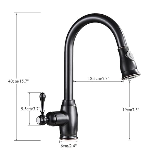 Bronze Black Kitchen Faucet Pull-Out Two-Way Sprayer Single Handle Hot and Cold Water Mixing Faucet Kitchen Water Crane Type 360 Degree Rotation(Oil Rubbed Bronze)