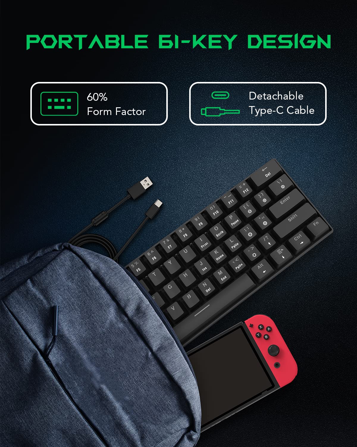 Black Shark RGB Mehcanical Mini Keyboard with Large Gaming Mouse Pad(31.5” x 11.8” x 0.15”)