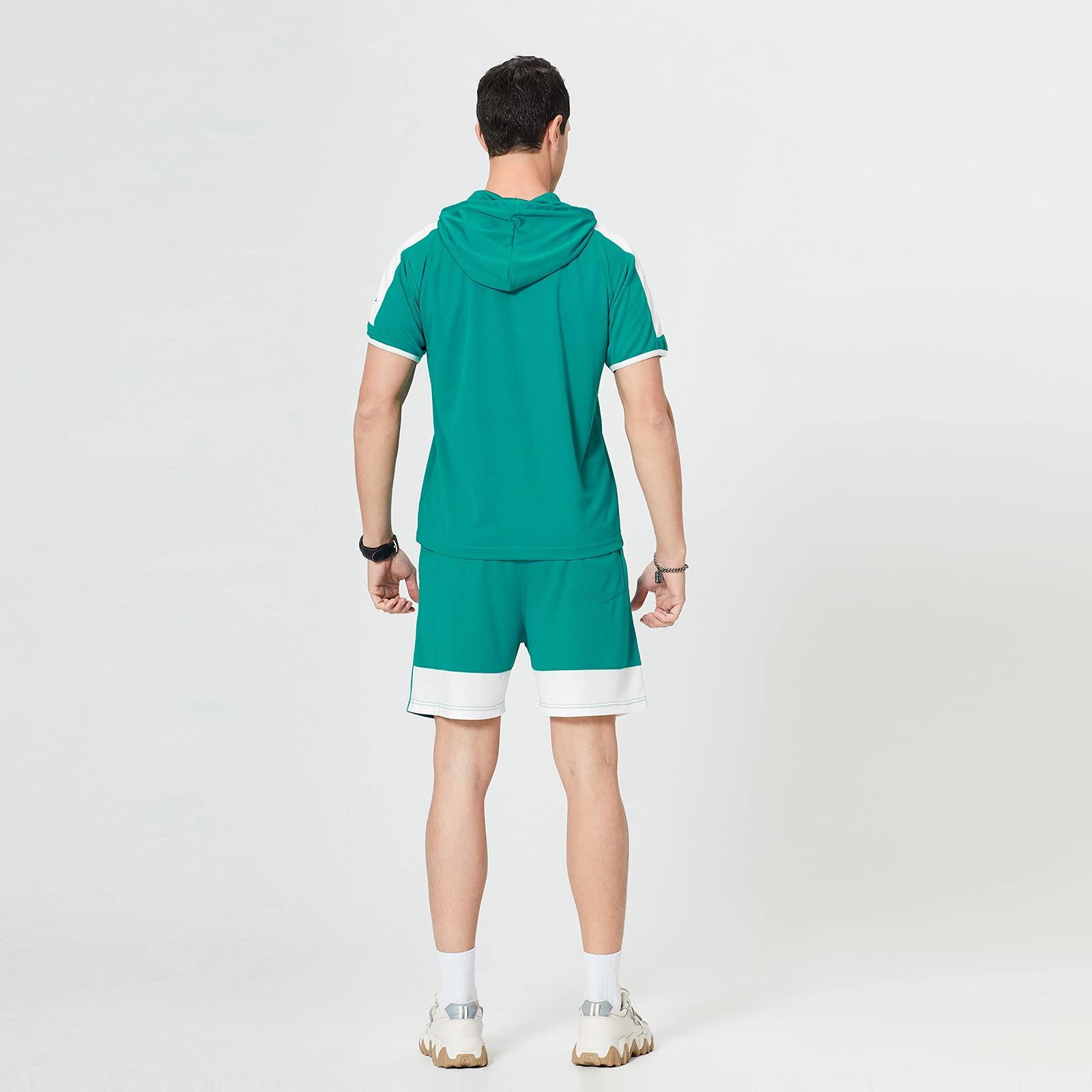 AOTORR Men's Hooded Athletic Tracksuit Set Short Sleeve Running Jogging Athletic Sweat Suits for Summer Green L