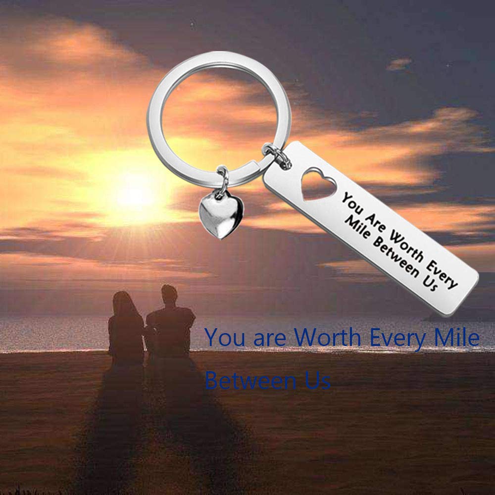 BEKECH Long Distance Relationship Gift Love Keychains for Couples You Are Worth Every Mile Between Us Keyring Going Away Jewelry Boyfriend Girlfriend Deployment Gift (silver)