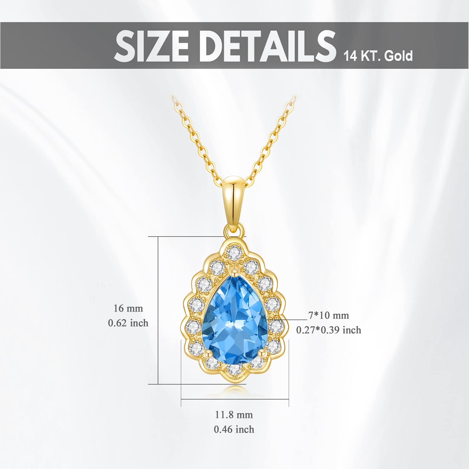 Ayafee 14K Real Gold Blue Topaz Necklace Sparkling Gemstone Pendant Elegant and Timeless Jewelry Gift for Women