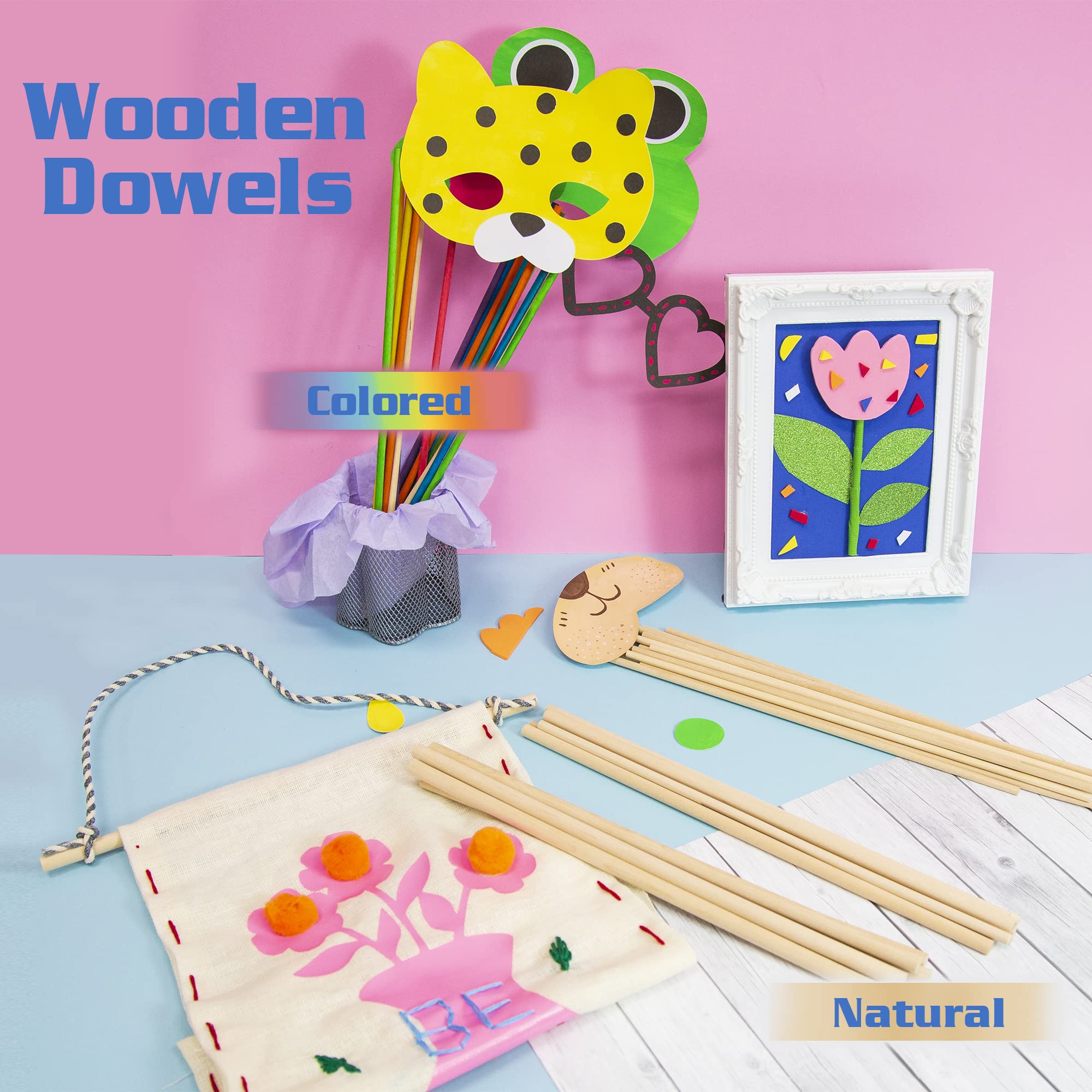 BAZIC Wooden Dowel Rods Wood Sticks, 3/8" x 12" Round Natural Color Hardwood Stick, Unfinished Wood for Crafts Lollipops Cake Support (6/Pack), 1-Pack