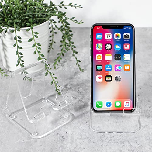 Kamehame 2 Pack Phone Holder for Desk, Clear Acrylic Cell Phone Stand, Compatible with Phone 13 Pro Max 11 12 XR 7 8 Plus SE, Android Smartphone, Pad, Desk Accessories for Home Office