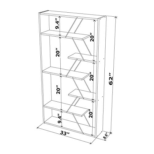 DSHADE Modern 6 Tier Book Shelf Solid Wood Tall Bookshelf Organizers Open Display Shelf Book Home Office Furniture Bookcase Open Display Shelf for Living Room Home Office (Walnut/Chrome)