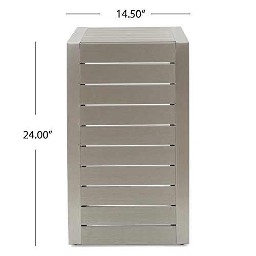 Christopher Knight Home Cape Coral Outdoor Aluminum Club Chairs with Side Table, Khaki / Silver