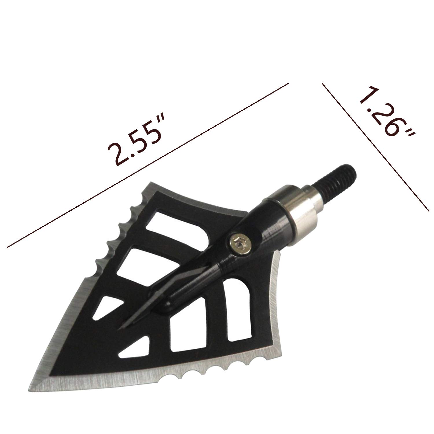 ayetea 3 Pack Black Devil Stainless Steel Serrated Broadheads 4 Blade Arrow 100-125 Grain Adjustable Crossbow Broadheads Compound Bow Broadhead (Black Wave Blades)