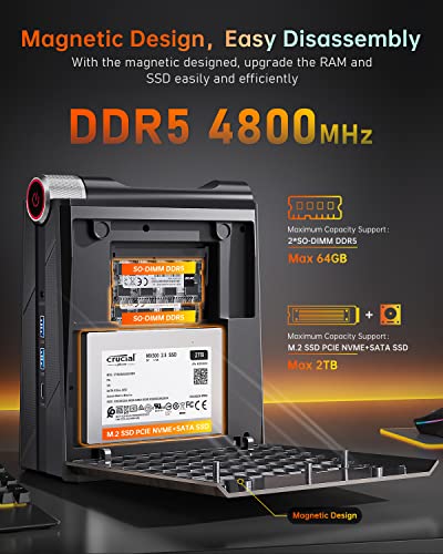 KAMRUI Ryzen Mini PC Gaming,32GB DDR5 Dual Channel 512GB SSD Mini Computer Tower with AMD Ryzen 7 7735HS, Small Desktop Computers Support 4K Triple Screen,RGB Lights,WiFi6,BT5.2,Type C,Windows 11 Pro