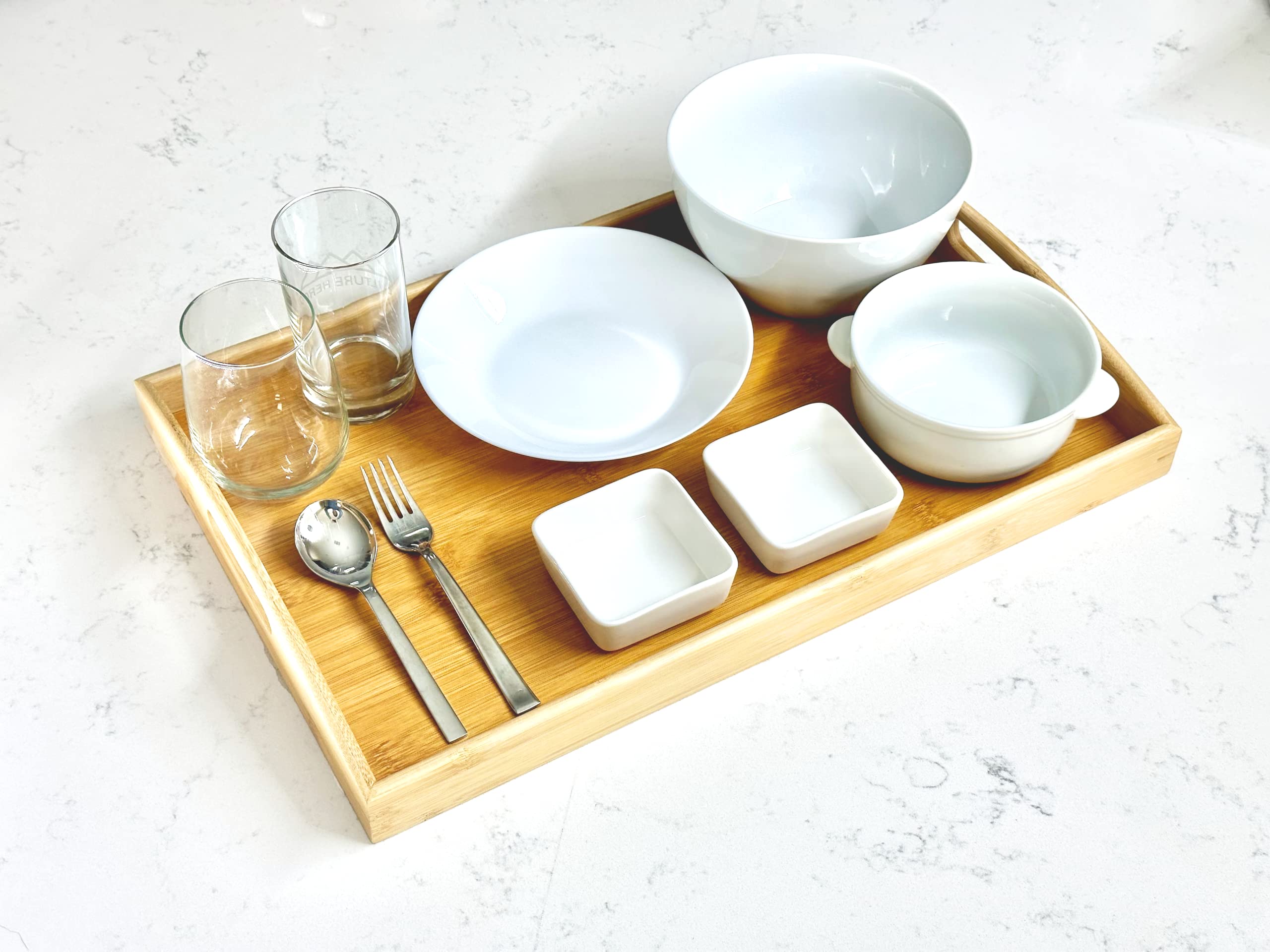 Bam & Boo - Natural Bamboo Serving Tray Extra Large Rectangular with Handles - for Food, Drinks, Storage, Decor, Vanity, Breakfast, Parties, Weddings, Picnics(23.6” x 15” x 2.35”)