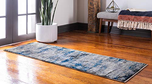 Unique Loom Mystic Collection Area Rug - Seine (2'x 6' Runner, Navy Blue/ Beige)