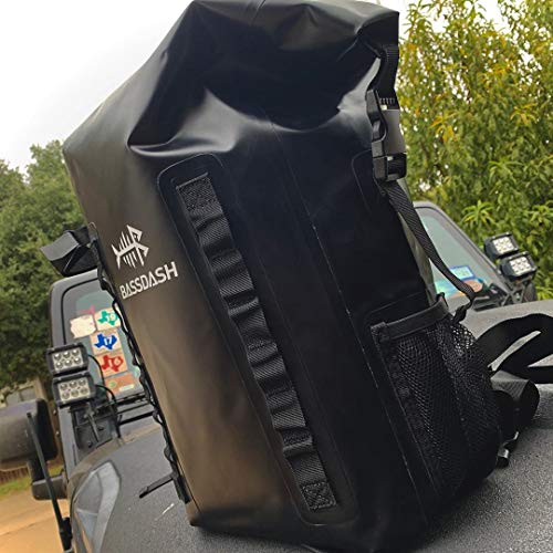 BASSDASH Waterproof TPU Backpack 24L Roll-Top Dry Bag with Rod Holder for Fishing, Hiking, Camping, Kayaking, Rafting