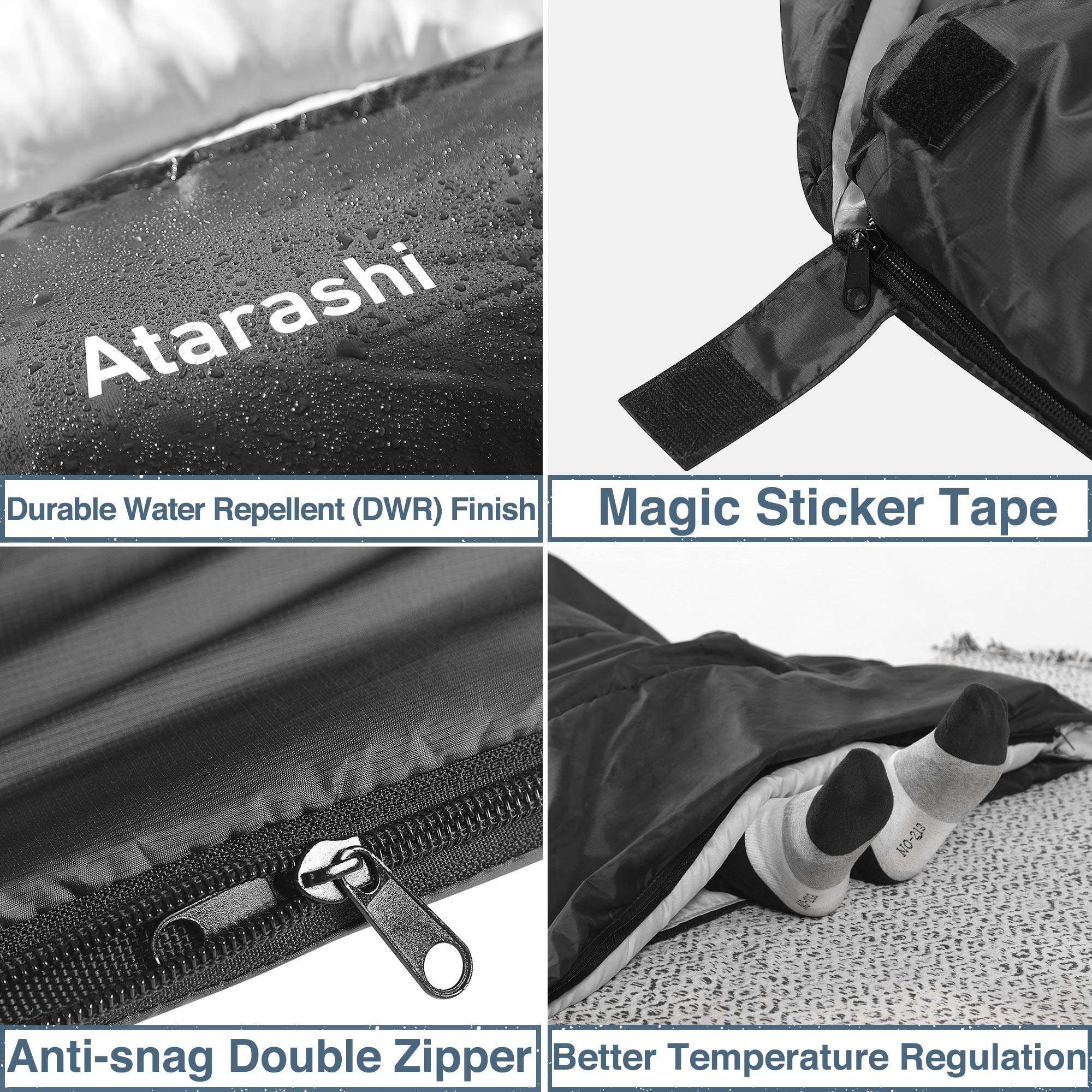 Atarashi Camping Sleeping Bag- 4 Seasons for Adults, Light, Warm, Extra-Large with Compression Sack- Great for Hiking, Backpacking & Outdoor Adventures in Cold Weather,33''X87''