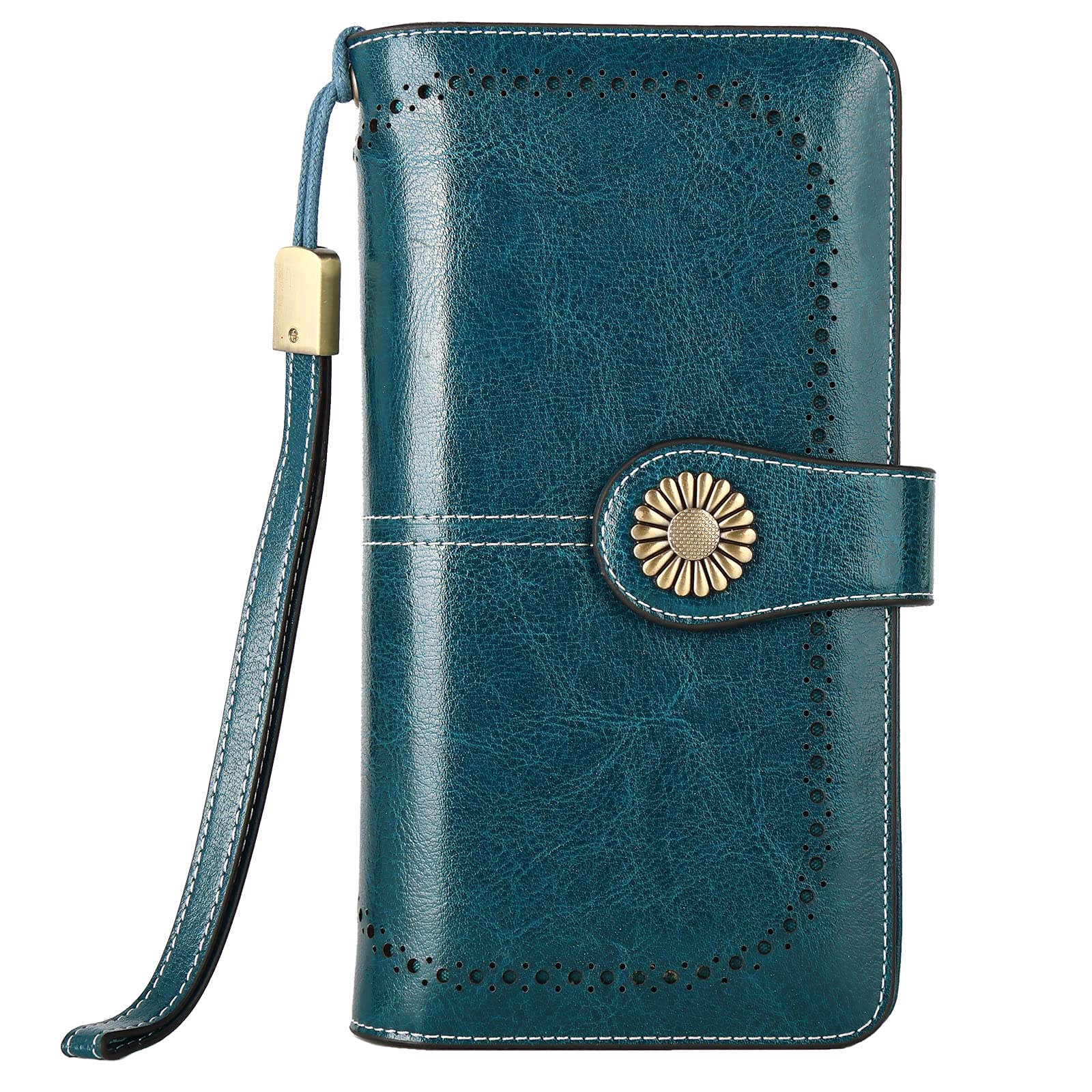 KELEEL Women's RFID Blocking Wallet Genuine Leather Clutch Wallet Card Holder Organizer Ladies Purse (Blue)