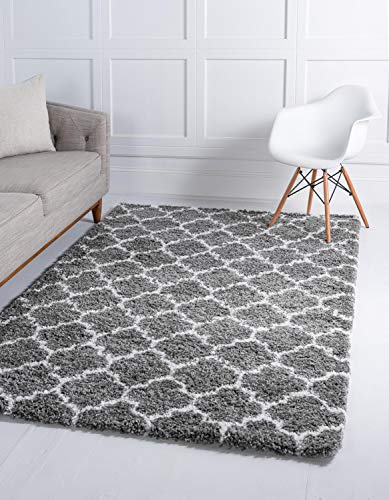 Unique Loom Rabat Shag Collection Area Rug - Marble (5' 1" x 8' Rectangle, Gray/ Ivory)