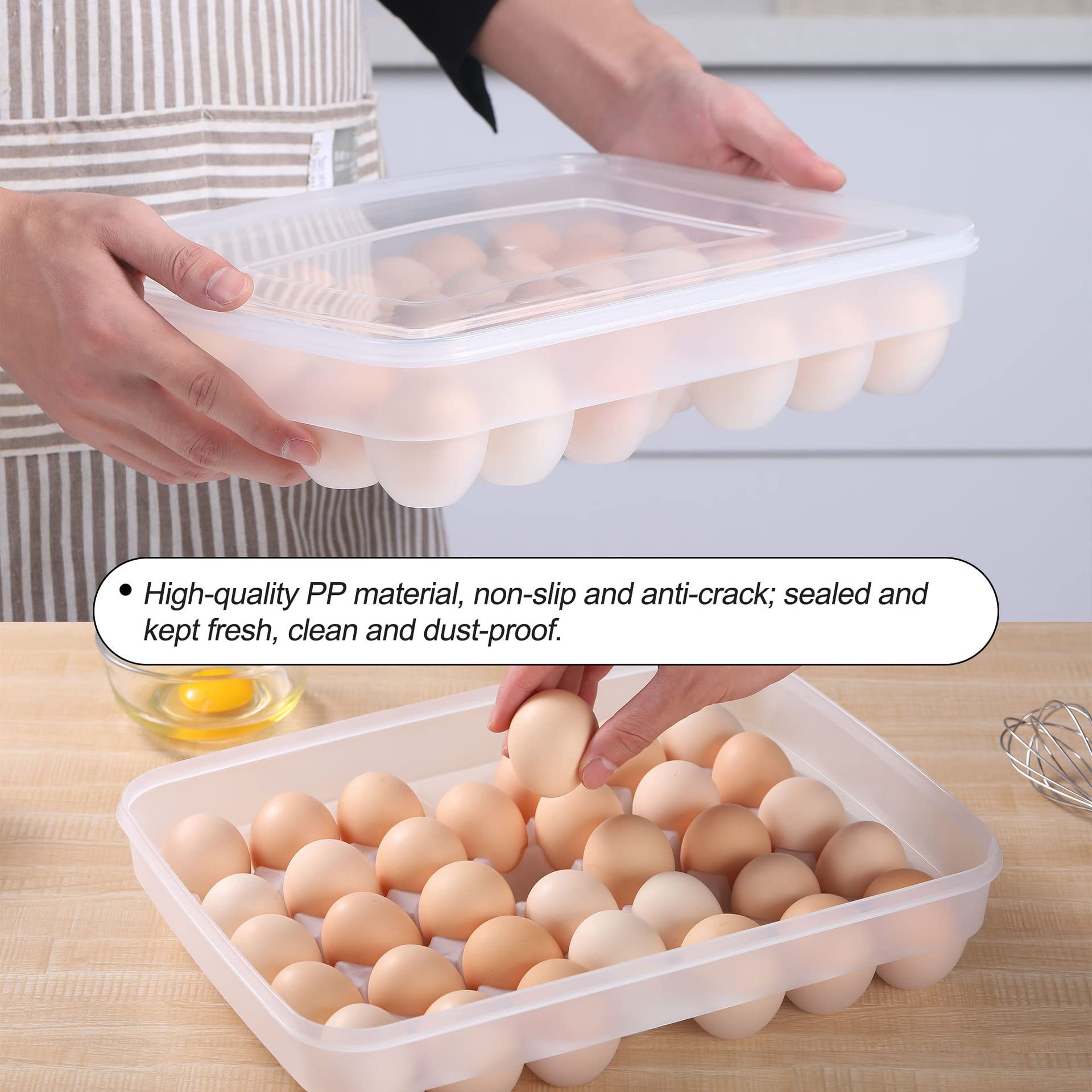 BEVOVBE Egg Holder For Refrigerator,Egg Storage Container Cartons Plastic Fridge Organizer Bins,Kitchen Freezer Deviled Egg Tray Containers With Lid Stackable 1pack