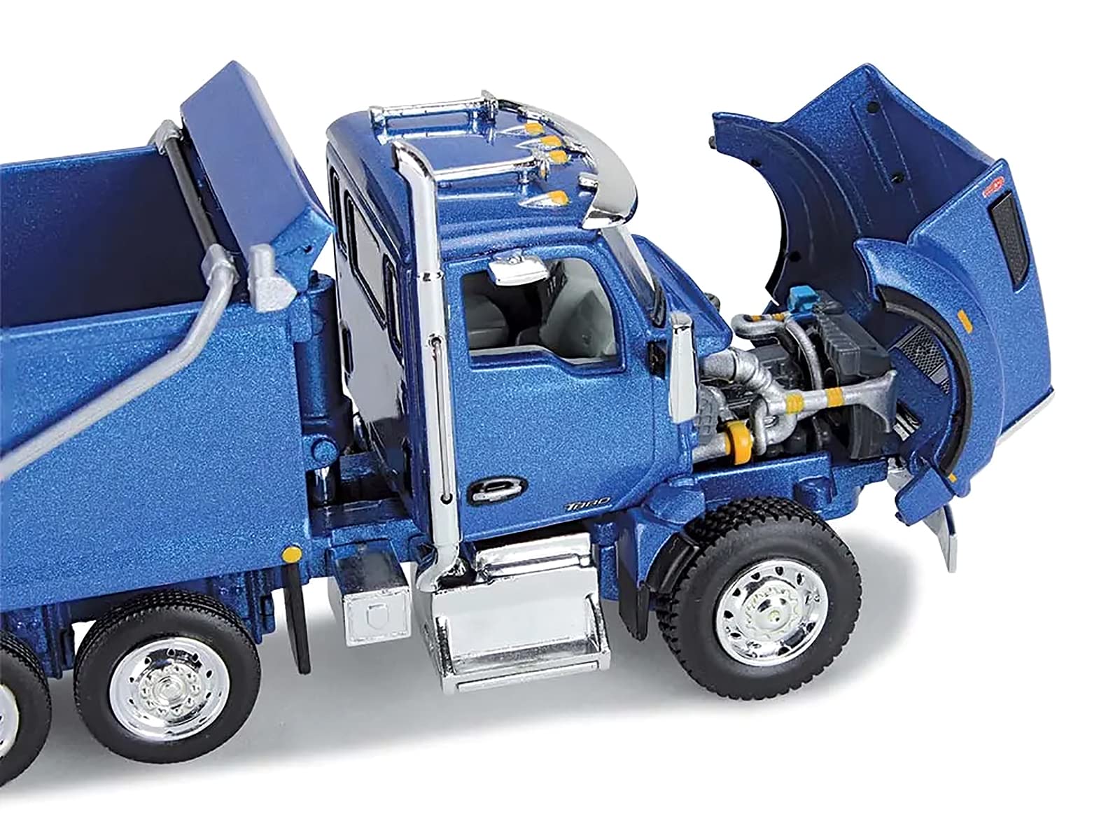Kenworth T880 Quad-Axle Dump Truck and Rogue Transfer Tandem-Axle Dump Trailer Surf Blue Metallic 1/64 Diecast Model by DCP/First Gear 60-1277