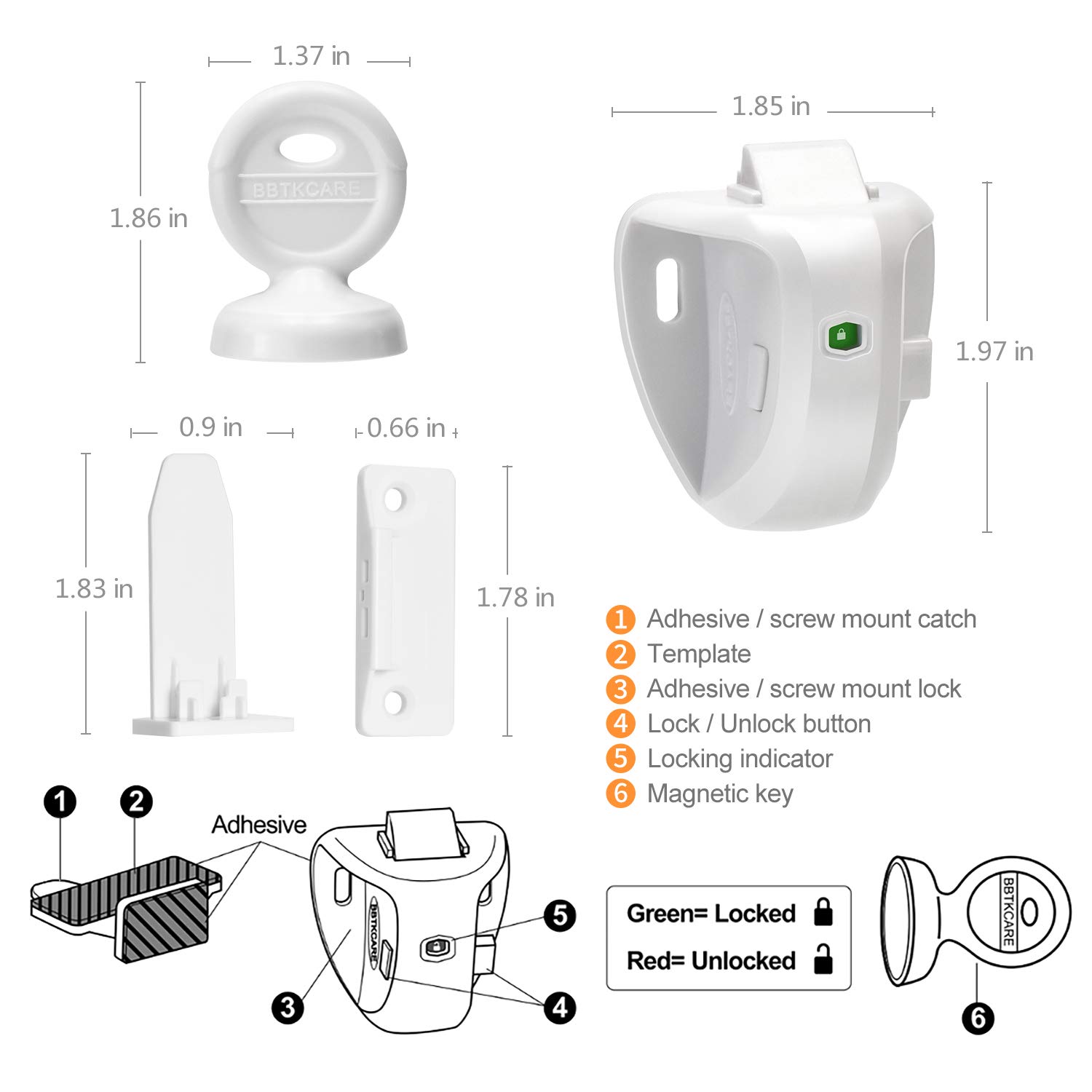BBTKCARE Cabinet Locks for Babies | Adhesive Magnetic Baby Locks | Baby Proofing | Set of 8 Locks and 2 Keys