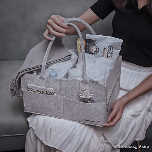 Runsabay Baby Diaper Caddy Organizer | Portable Nursery Essentials Storage Basket Bin for Changing Table and Car | Shower Basket for Newborn Boy and Girl | Gray