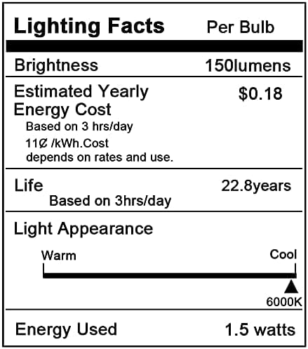 OTATEAN 1W Light Bulbs Equivalent 15 Watt 150LM Light Bulb Standard E26 Base Small Light Bulb for Light Strip, Vanity Mirror, Frosted, Daylight White 6000K (2 Pack)