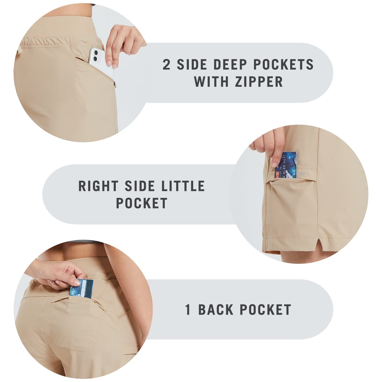 BALEAF Women's 5" Casual Shorts for Summer Stretch Elastic Waist Quick Dry Lightweight Pockets for Running Hiking Khaki Size M
