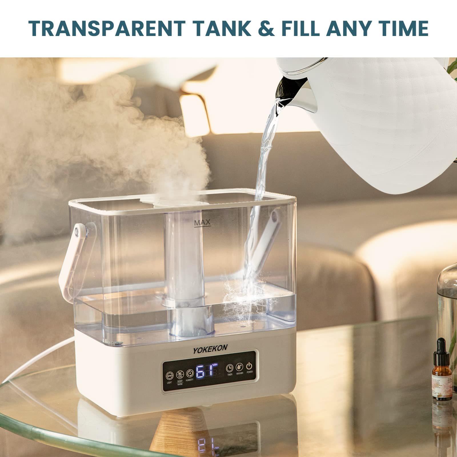 YOKEKON Humidifiers for Large Room Home, Warm and Cool Mist Humidifiers, 6L Room Humidifiers Covering 753 ft², Perfect Large Humidifiers for Plants Office, Remote, Quiet, Aroma Box, Transparent Tank