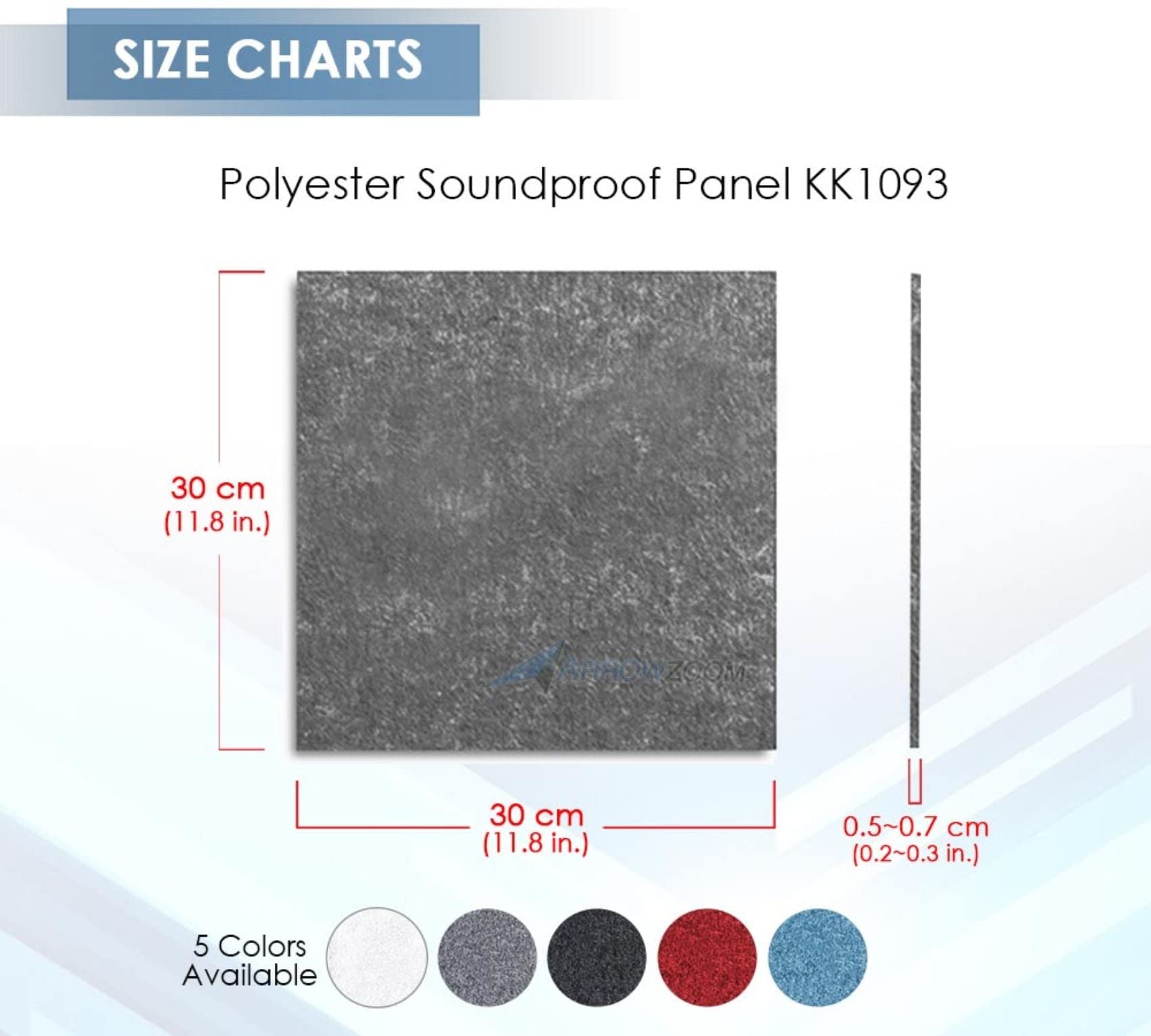 Arrowzoom GRAY Single Side-20 Pieces Polyester Foam Panels Acoustic Insulation Soundproofing 12 x 12in NRC 0.9 High Density Beveled Edge Recording Studio Podcast Sound Absorbing Tiles Man Cave 1184