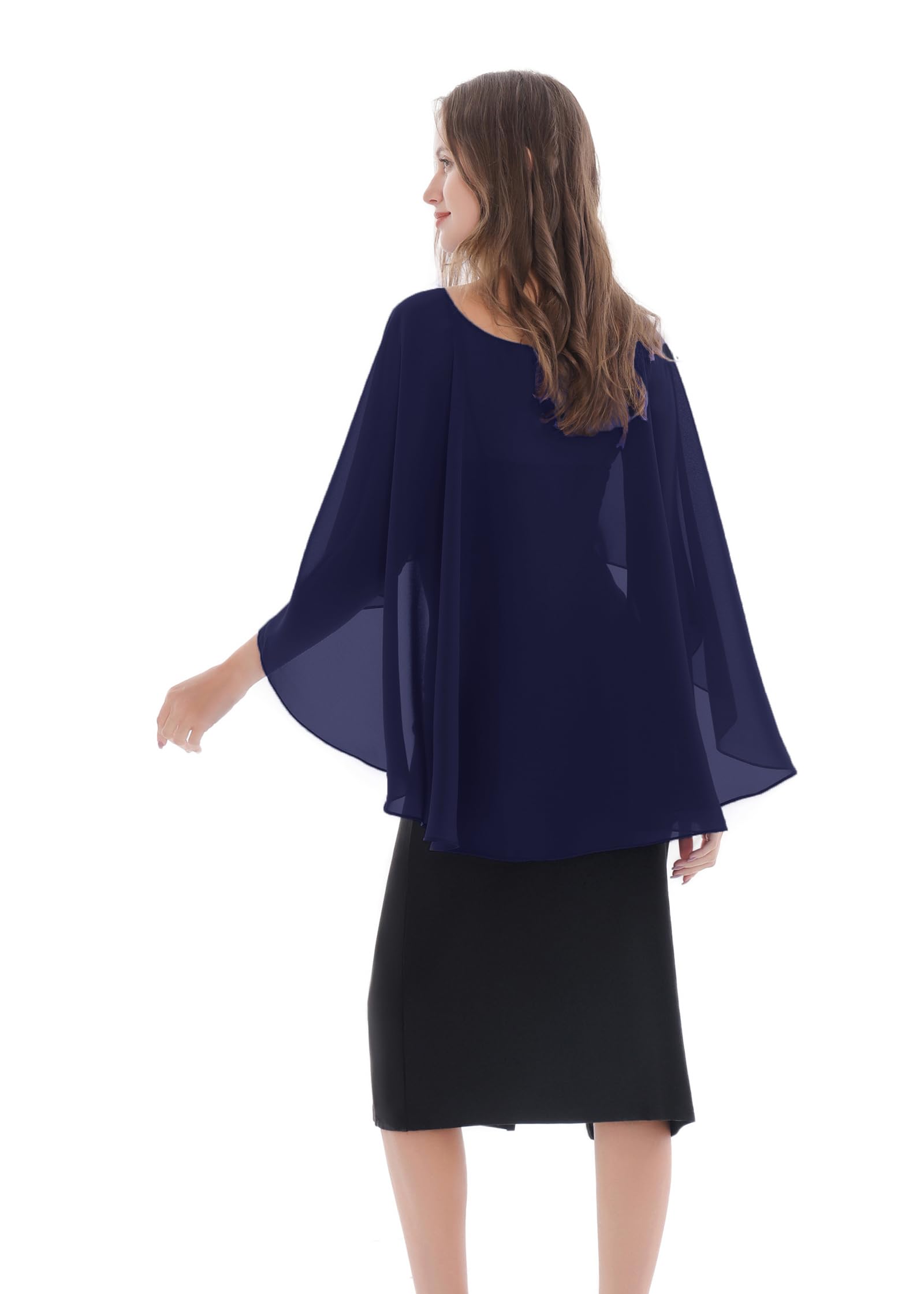 Baoqiya Women's Capelet Shawls and Wraps for Evening Dresses Soft Bridesmaid Shawl Chiffon Cape Wedding Cover Up(Navy)