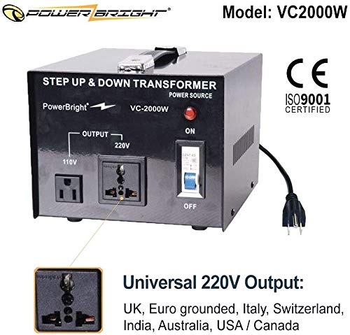PowerBright Step Up & Down Transformer, Power ON/Off Switch, Can be Used in 110 Volt Countries and 220 Volt Countries, Convert from 220-240 Volt to 110-120 Volt & from 110-120 Volt to 220-240 (2000W)