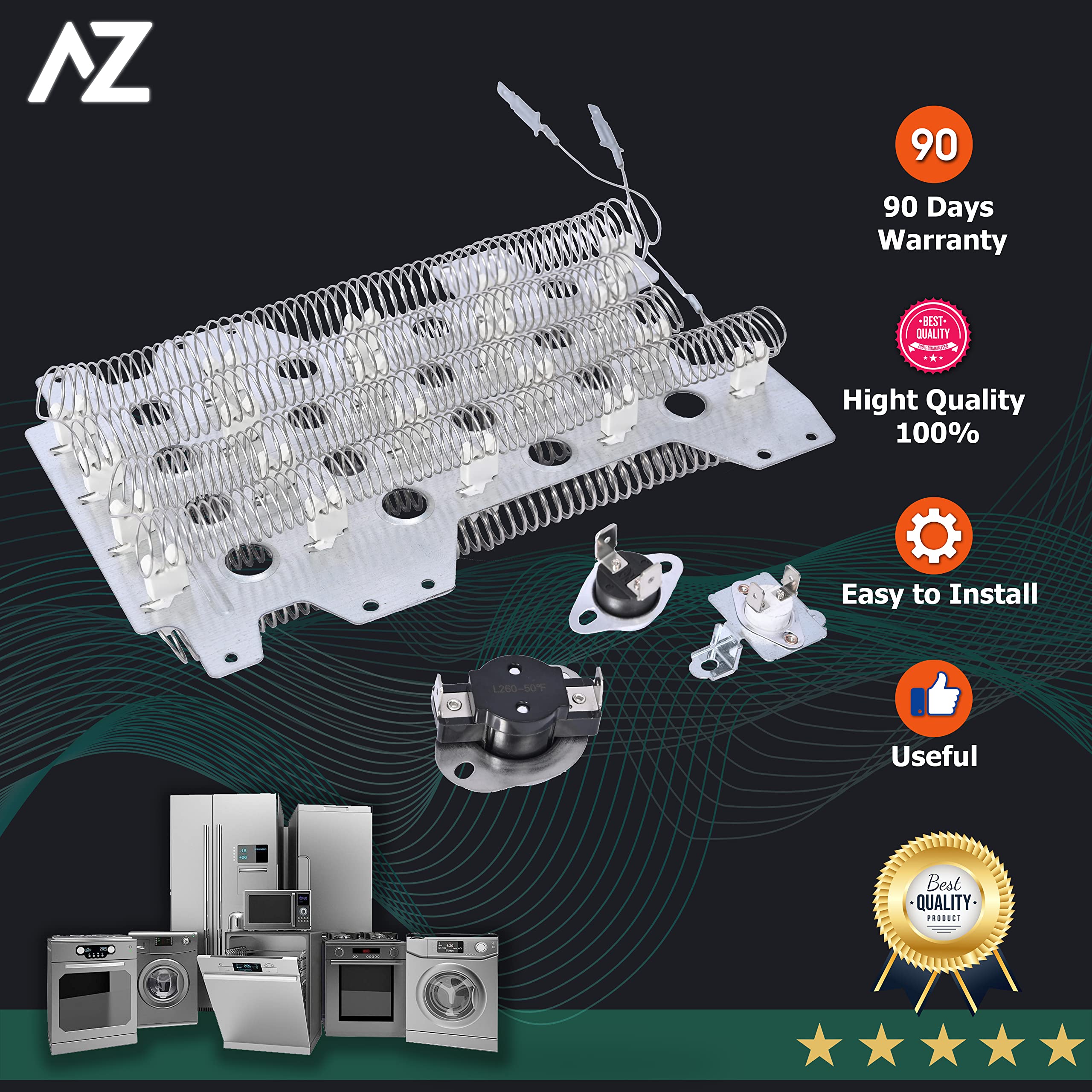 AZ4U Dryer Heating Element Replaces For Samsung DV45K6500EV/A3 DV45K6500EW/A3 DV45K6200EZ/A3 DV52J8700EP/A2 DV48J7700EW/A2 DV45H6300EW/A3 DVE45M5500P/A3 DVE45M5500W/A3 DVE60M9900V/A3 DV50K7500EW/A3